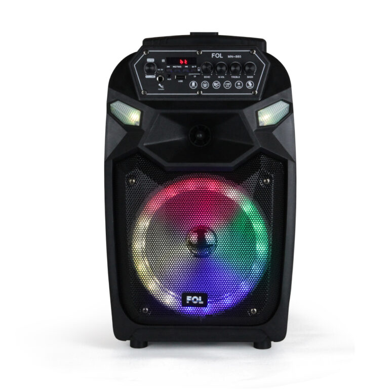 MN-885 BOCINA PORTÁTIL RECARGABLE CON LUZ Y MICRÓFONO 30w. - FOL México